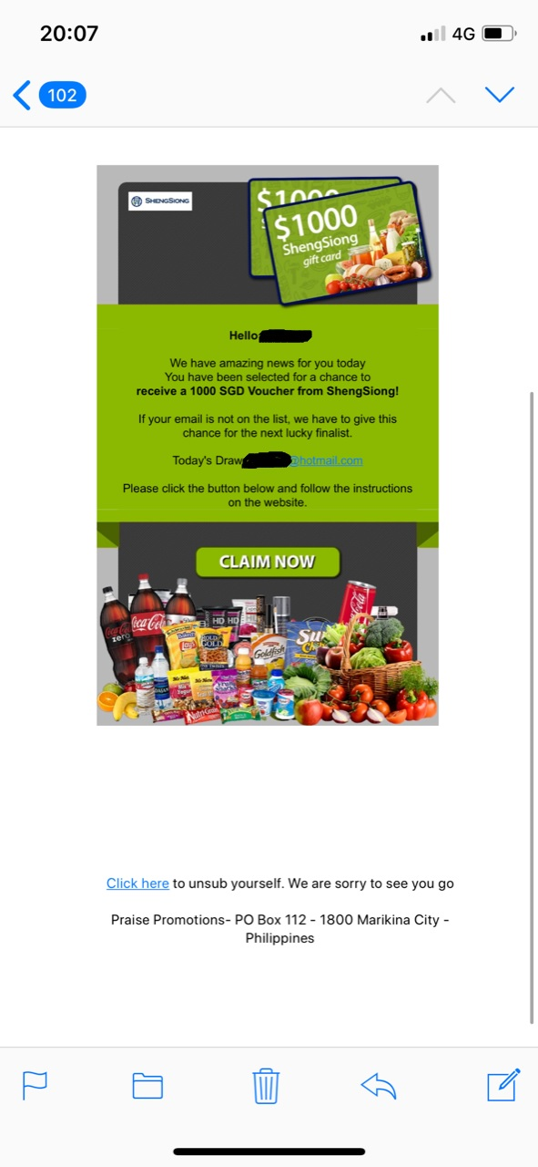 Email Scam Alert - Sheng Siong Supermarket