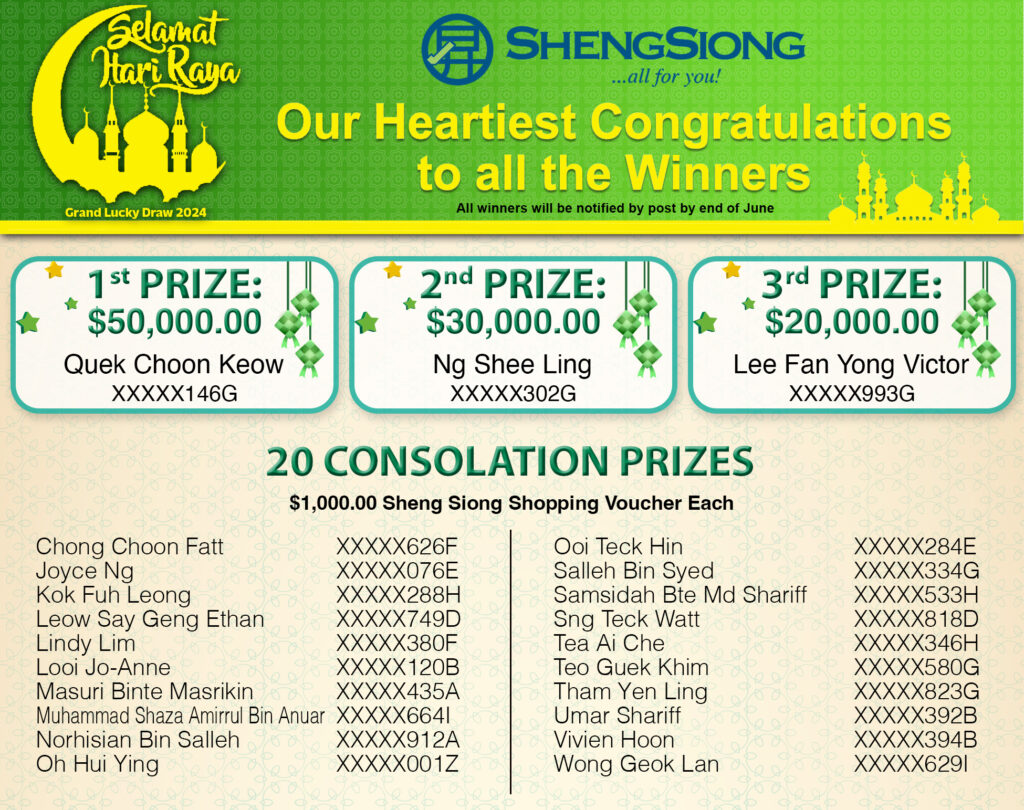 Hari Raya 2024 Lucky Draw Results - Sheng Siong Supermarket
